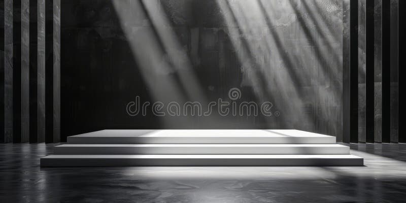 Minimalist Modern Stage with Dramatic Lighting in a Dark Room Stock ...