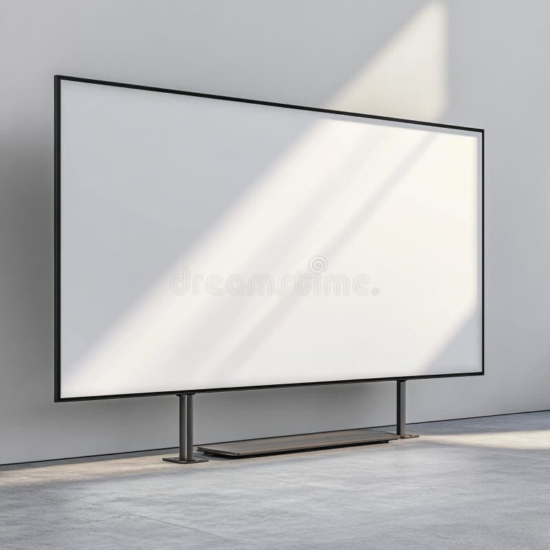 Minimalist Modern Tv Screen in Sunlit Room with Concrete Floor Stock ...