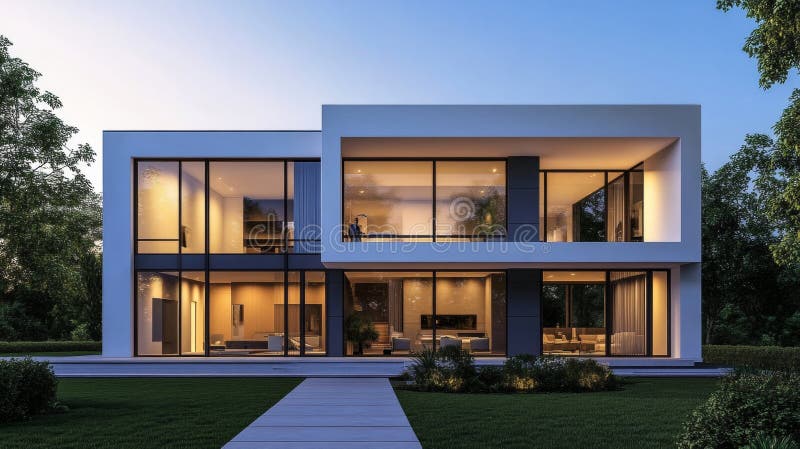 Minimalist Modern Two Story House with Symmetrical Design and Expansive ...