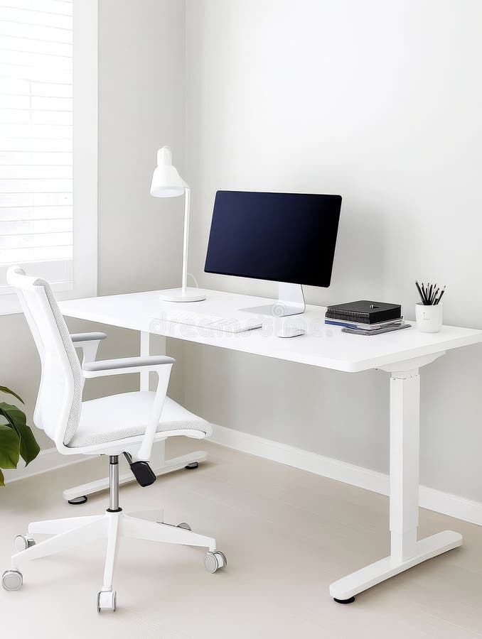 Minimalist Modern White Home Office Setup Clean Bright and Efficient ...