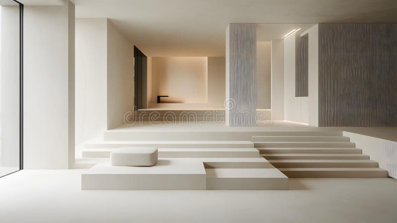 Minimalist Modern White Interior Design with Steps and a Window ...