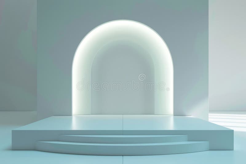 Minimalist Modern White Stage with Illuminated Arch and Step Stock ...