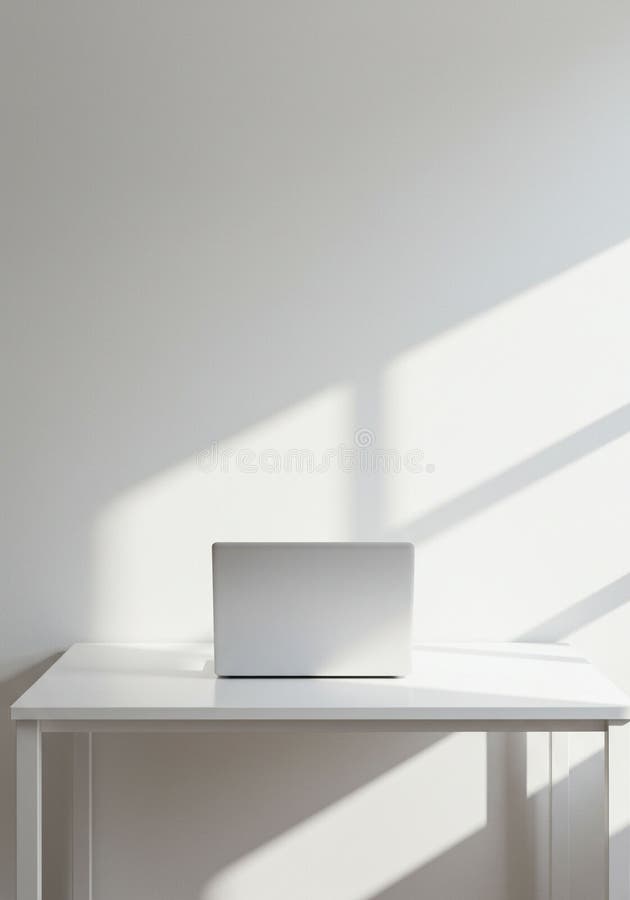 A Minimalist, Modern Workspace Features a Closed Laptop on a Sleek ...