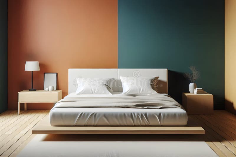 A Minimalist Modernized Colorful Decorated Bedroom Design Stock Photo ...