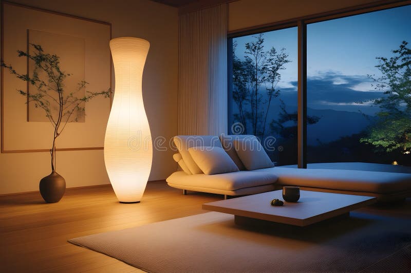 Minimalist Modernized Interior Decoration of a Living Room at Night ...