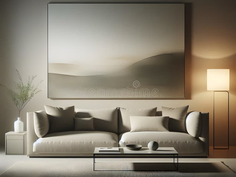 Minimalist Modernized Interior Decoration of a Living Room at Night ...