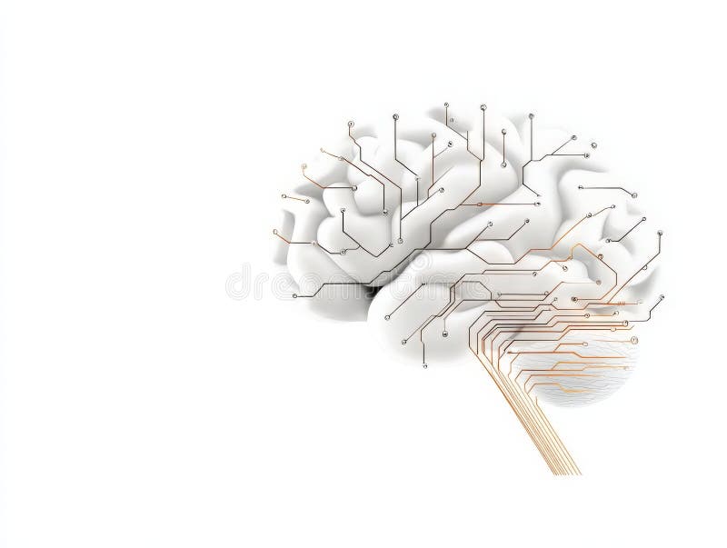 Minimalist Monochromatic 3D Brain Structure with Spikes Symbolizing ...