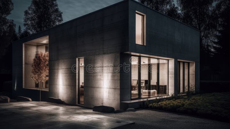 A Minimalist, Monochromatic Facade with Accent Lighting. AI Generated ...
