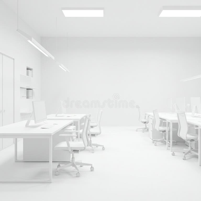 A Minimalist, Monochromatic Office Setting in White. the Room Features ...