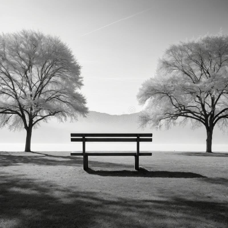 Minimalist Monochrome Park Bench with Emphasized Contrast Stock Photo ...