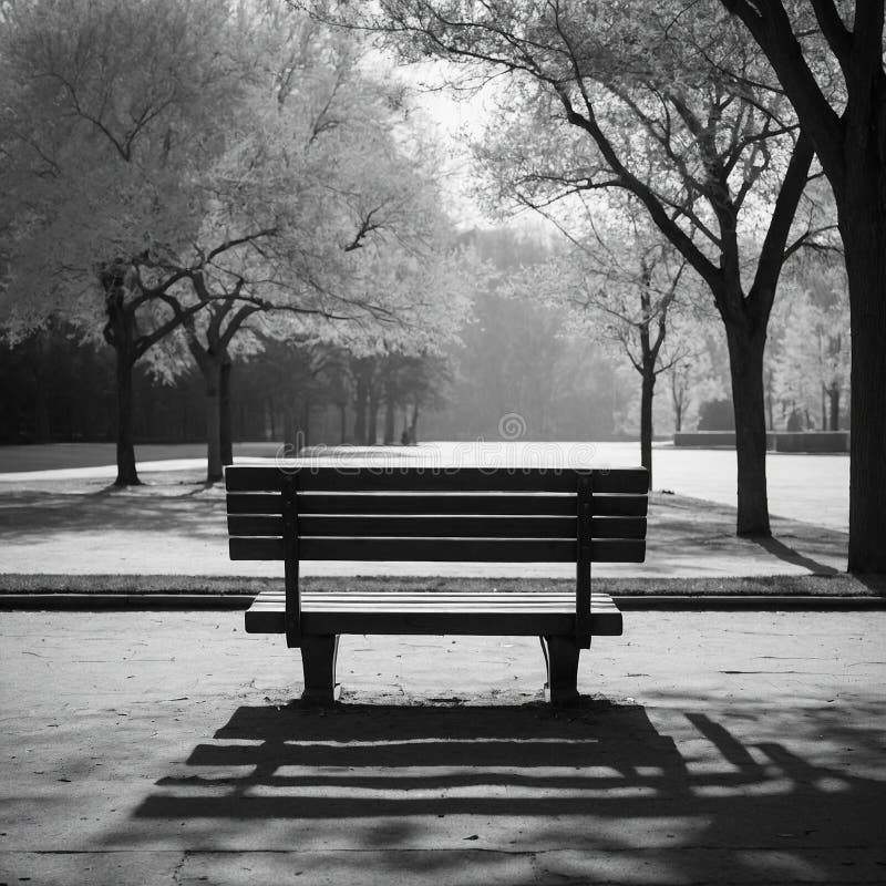 Minimalist Monochrome Park Bench with Emphasized Contrast Stock Photo ...