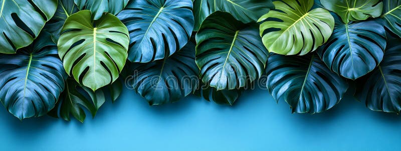 Minimalist Monstera Leaves on Teal and Emerald Backdrop. Ideal for ...