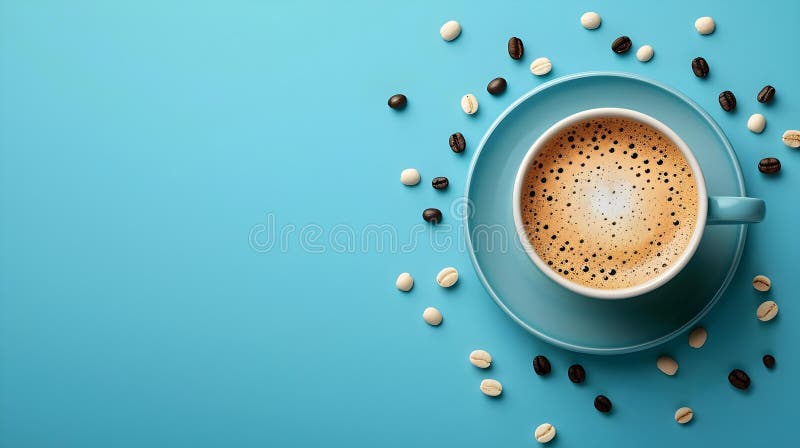 Minimalist Morning Brew with Beans on Blue. Concept Coffee, Morning ...
