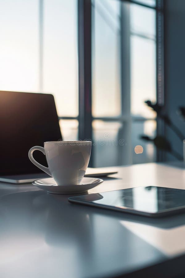 Minimalist Morning Desk Setup with Coffee Cup. Stock Illustration ...