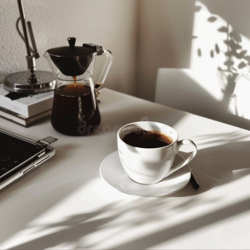Minimalist Morning Desk Setup with a Cup of Coffee. Stock Illustration ...