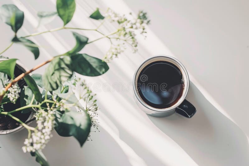 Minimalist Morning Work Essentials with Coffee. Stock Illustration ...