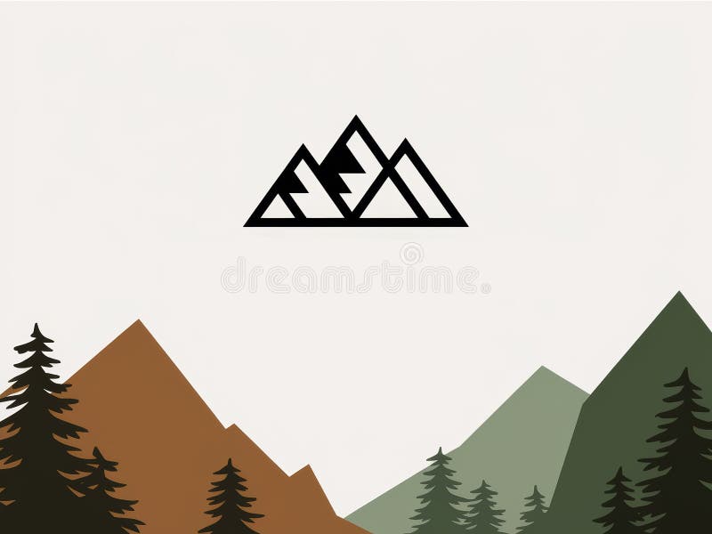 Minimalist Mountain and Forest Landscape with Geometric Design Stock ...