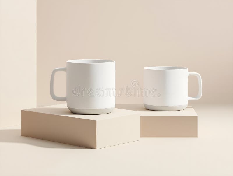 Minimalist Mugs Two Mugs White Mugs Neutral Background Stock ...