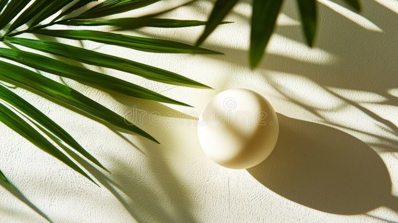 Minimalist Nature Composition with Palm Leaves and a Round Object ...
