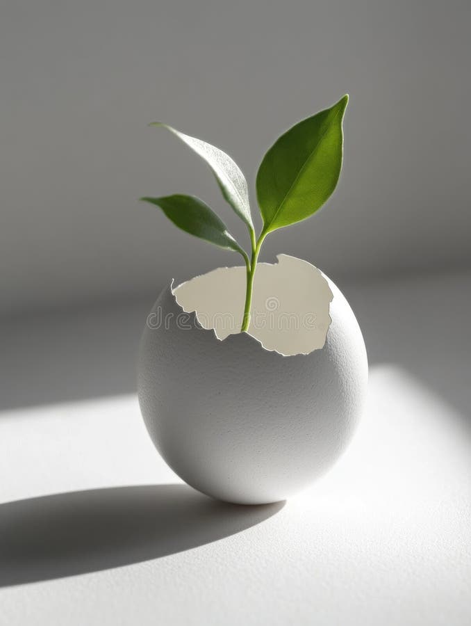Minimalist Nature Concept with Seedling Growing from Eggshell. Perfect ...