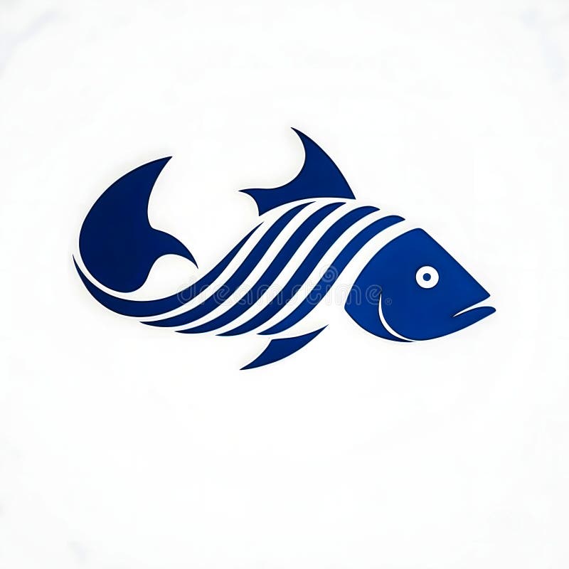 Minimalist Navy Blue Fish Logo with Dynamic Curved Lines on Light Grey ...