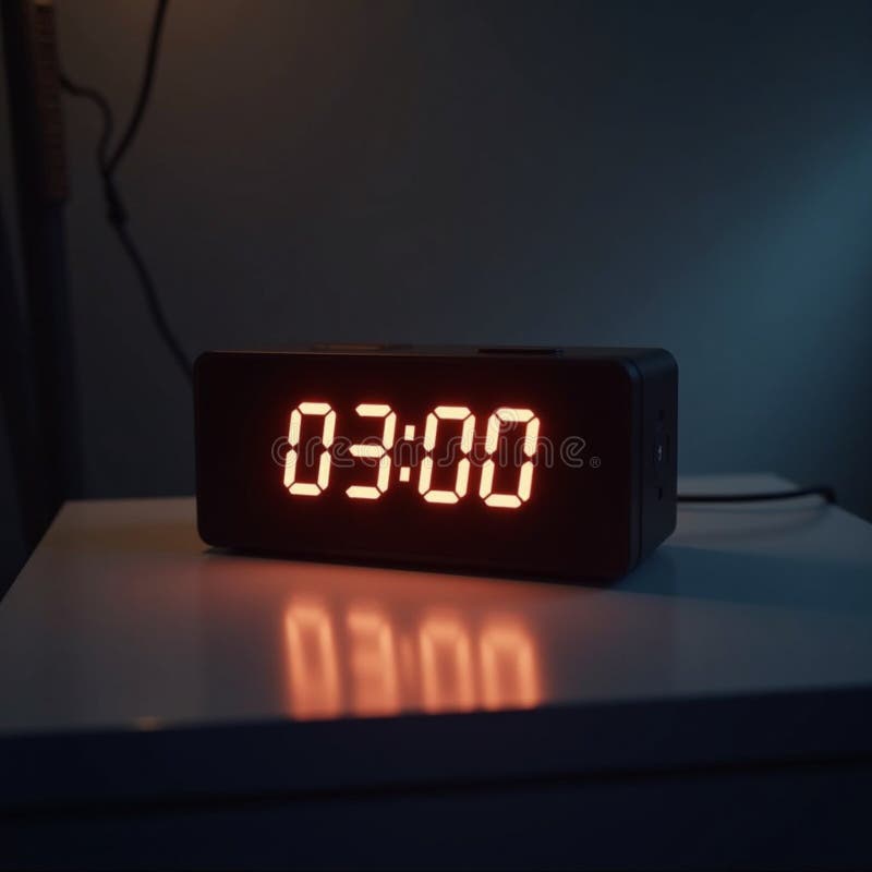 Minimalist Nightstand with Illuminated Digital Clock at 0300 Stock Illustration - Illustration ...
