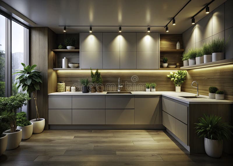 A Minimalist Nighttime Kitchen Oasis Sleek White Countertop Design ...