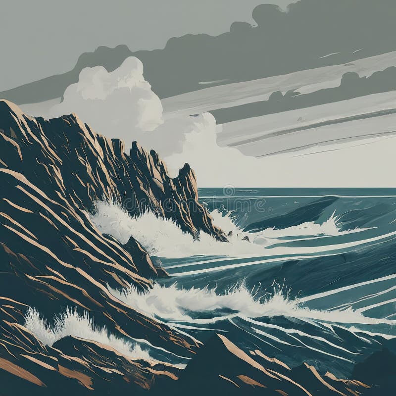 Minimalist Ocean Wave Pattern on White Background, Abstract Watercolor ...