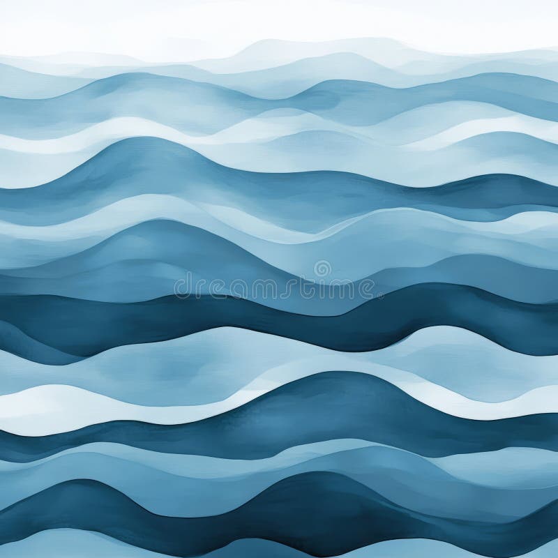 A Minimalist Ocean Wave Illustration with Simple, Clean Lines and Soft ...