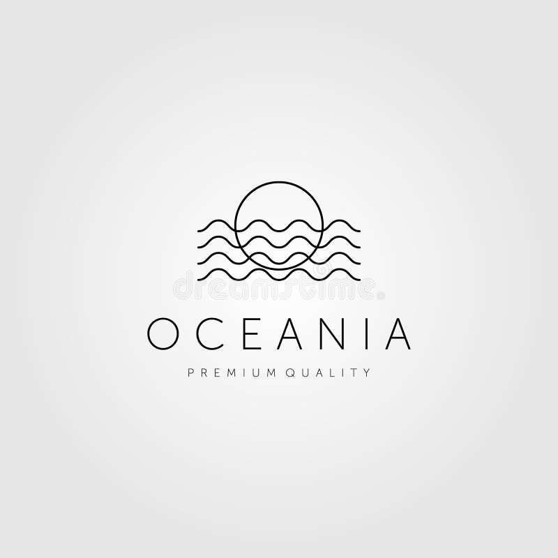 Minimalist Ocean Wave and Sun Line Art Logo Vector Label Emblem Design ...