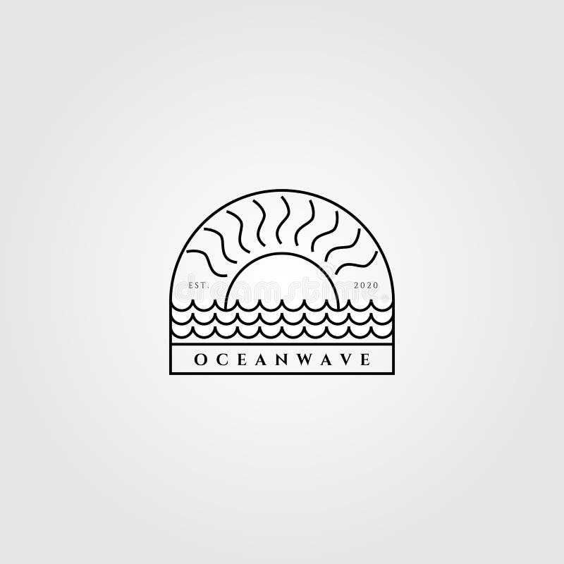 Minimalist Ocean Wave And Sun Line Art Logo Vector Label Emblem Design ...