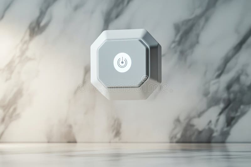 Minimalist Octagonal Smart Home Power Button on Marble Background ...