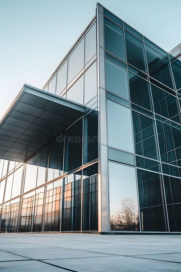 Minimalist Office Building with Clean Glass Facade and Space for Text ...