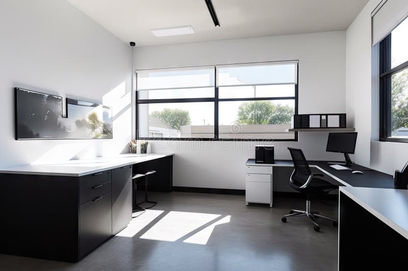 Minimalist Office with Clean Lines and Natural Light Stock Illustration ...