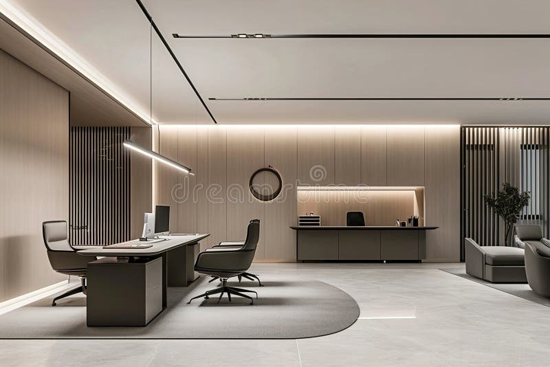 A Minimalist Office Layout with a Minimalist Color Palette Stock ...