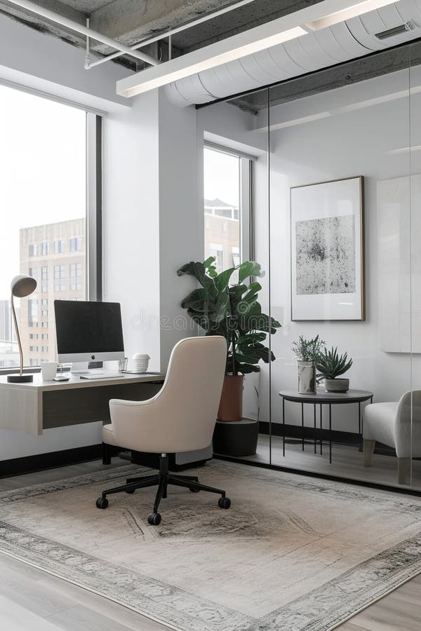 A Minimalist Office Layout with a Minimalist Color Palette Stock ...