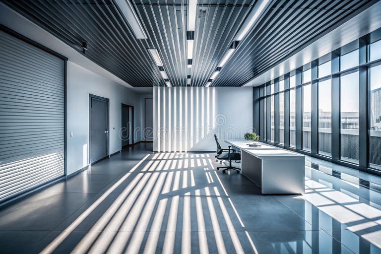 Minimalist Office Design Exploring Parallel Lines and Geometric Shadows ...