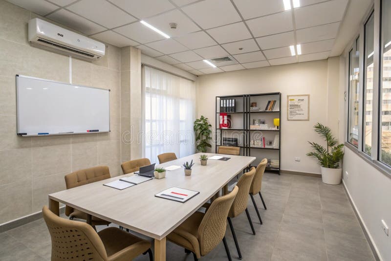 Simple Office Interior with Large Table and Chairs Stock Illustration ...