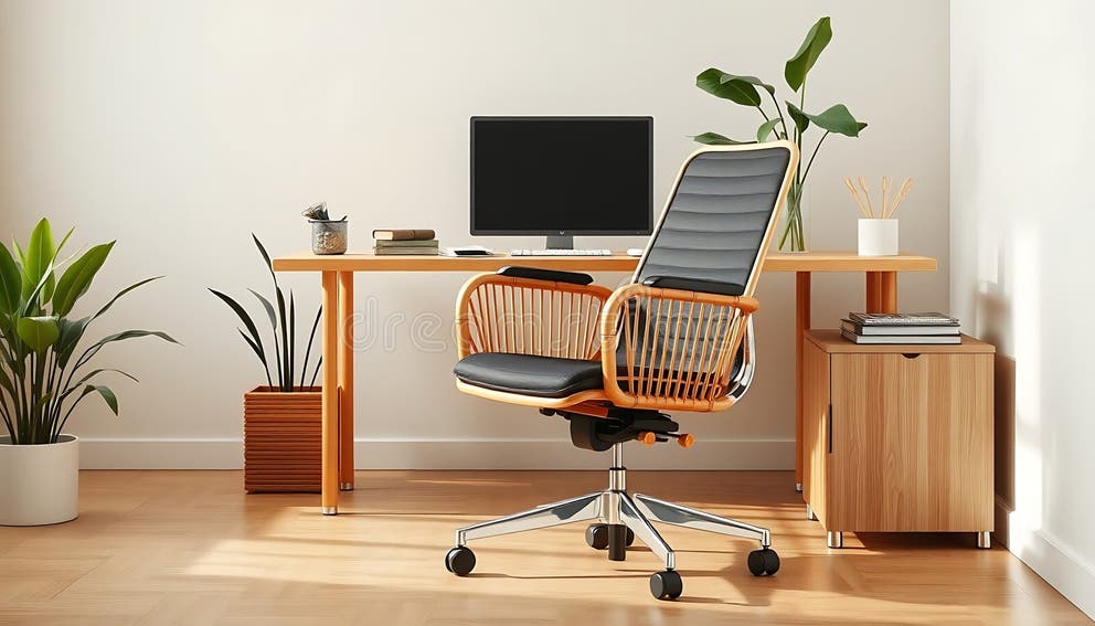 Modern Office Desk Setup with Computer, Minimalist Workspace Design ...