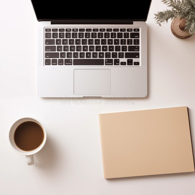 Minimalist Desk with Wireless Laptop and Notepad. Stock Illustration ...
