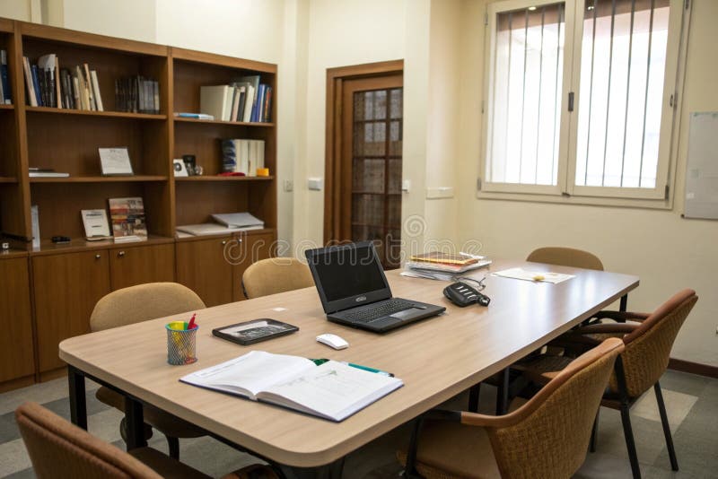 Simple Office Interior with Large Table and Chairs Stock Illustration ...
