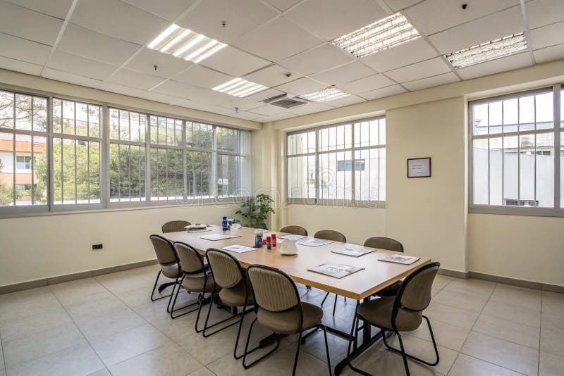 Simple Office Interior with Large Table and Chairs Stock Illustration ...