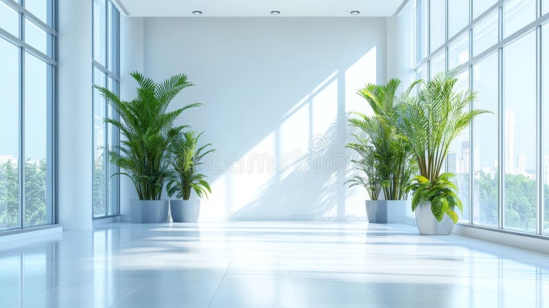 Minimalist Office Interior with Potted Plants, Symbolizing Contemporary ...