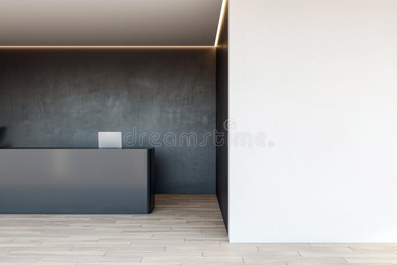 Minimalist Office Reception with Clean Lines, Concrete Finish, and ...