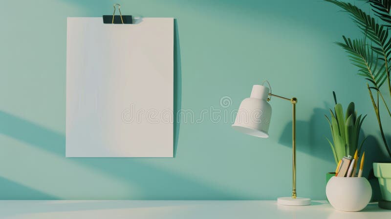 Minimalist Office Scene with Blank White Page and Note Reminder on Tape ...