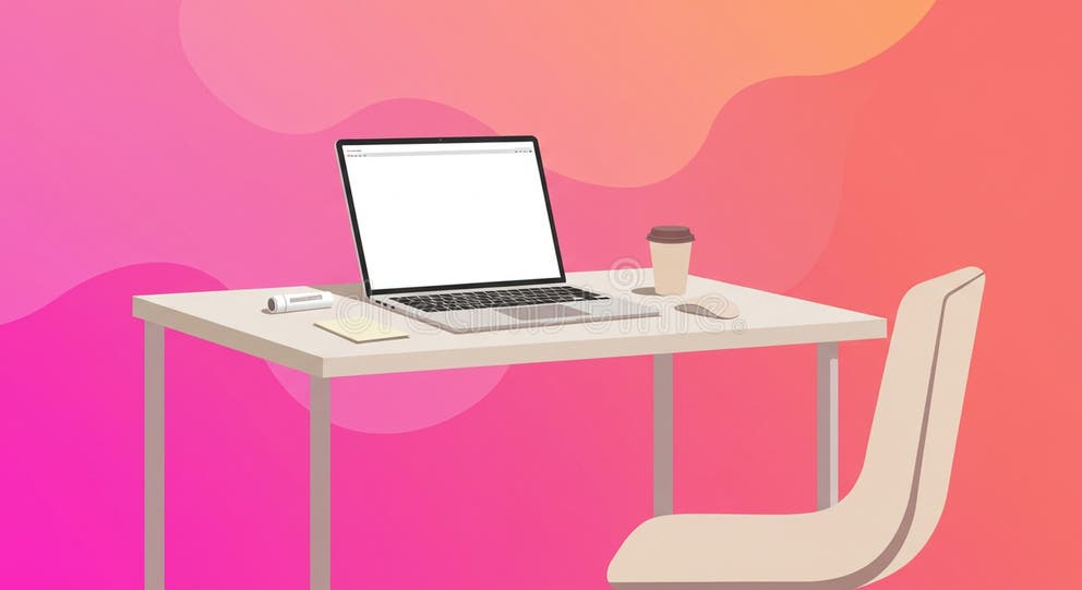 A Minimalist Office Setup Features a Modern Laptop with a Blank Screen ...