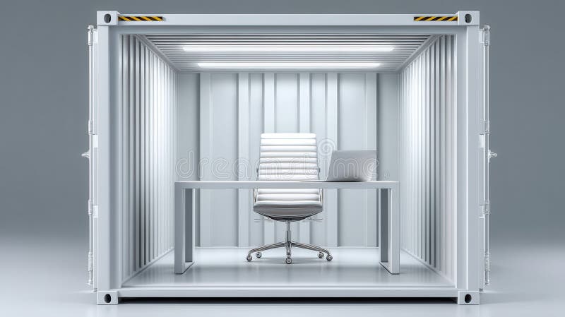 Minimalist Office Setup Inside Shipping Container for Remote Work Stock ...