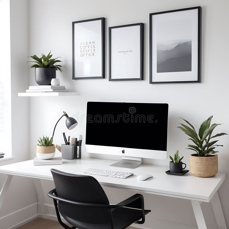 Minimalist Office Space: Clean Desk, Sleek Computer, and a Calming Work ...