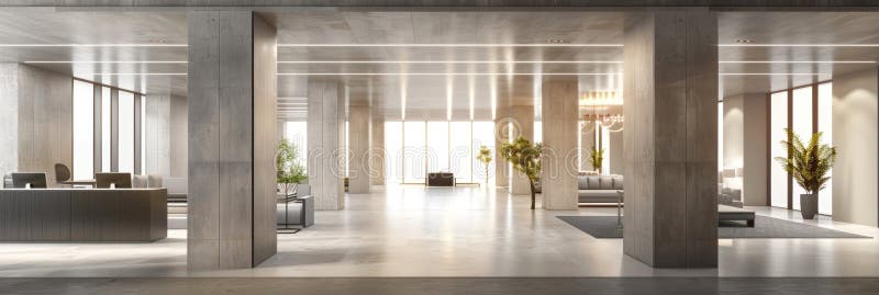 A Minimalist Office Space Featuring Bold Geometric Pillars As Statement ...