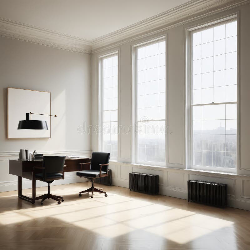 Minimalist Office Space with Large Windows and Natural Light Stock ...